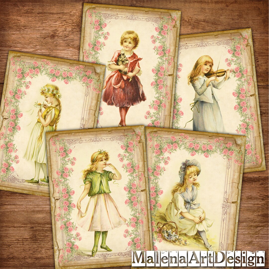Kids, Cards, ATC, Junk Journal, Digital Cards Printables, TAGS, Vintage ...