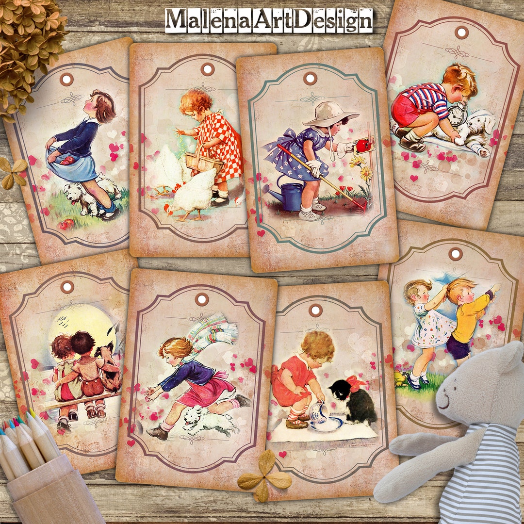 Children Playing , CARD, Digital Cards Printables, Vintage, Papers for ...
