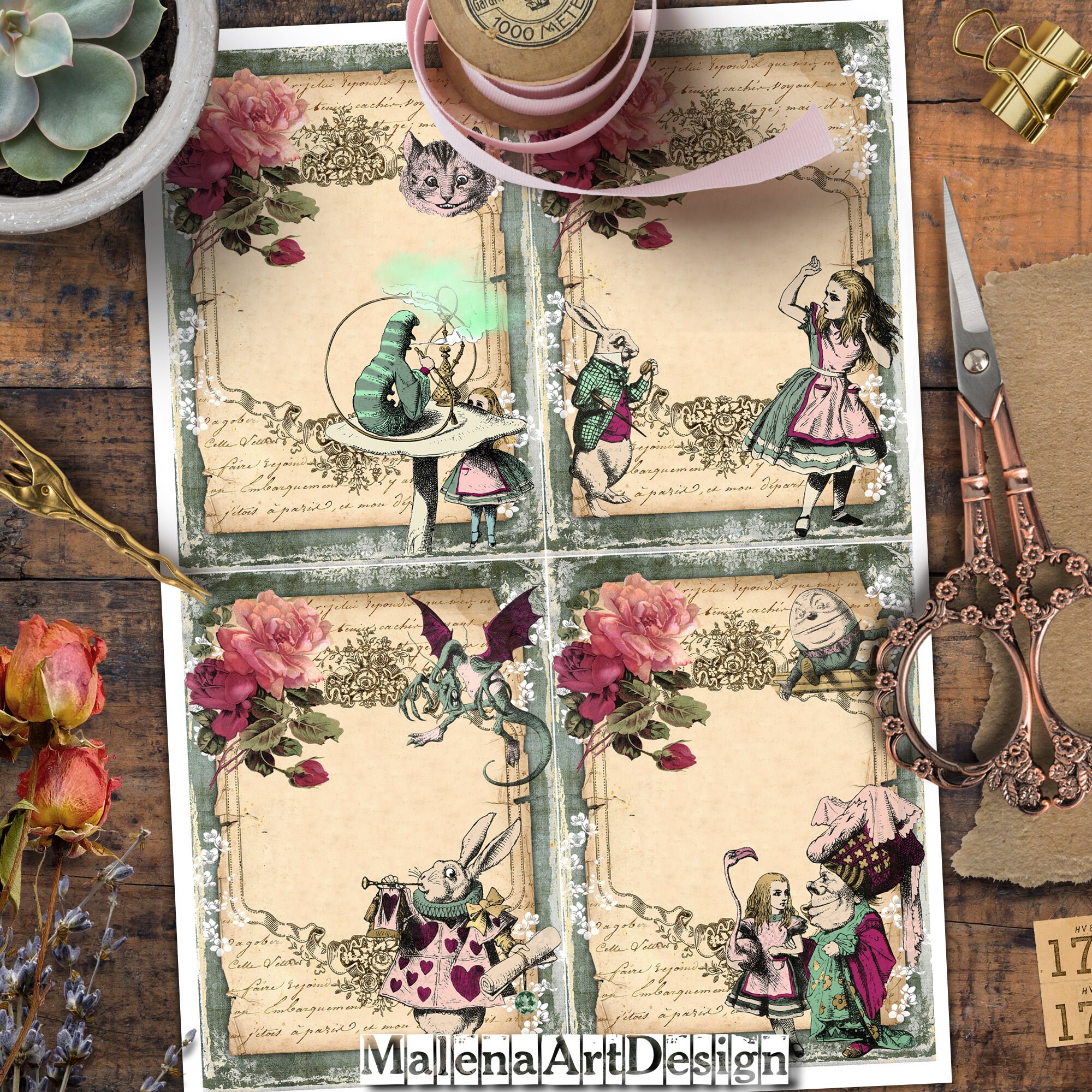 Alice in Wonderland Cards Digital Cards Printables Vintage - Etsy