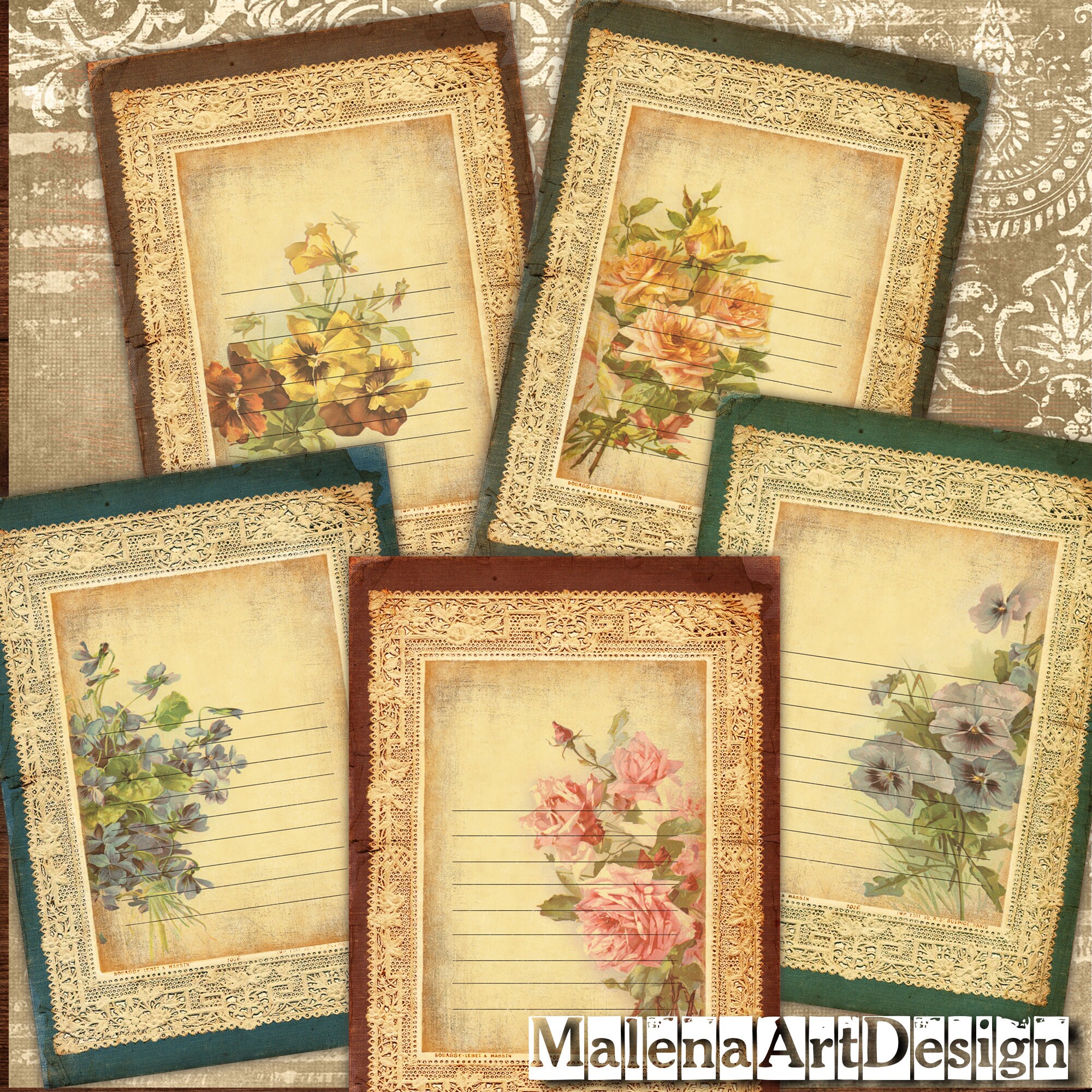 Flowers Cards TAGS Digital Cards Printables Vintage - Etsy