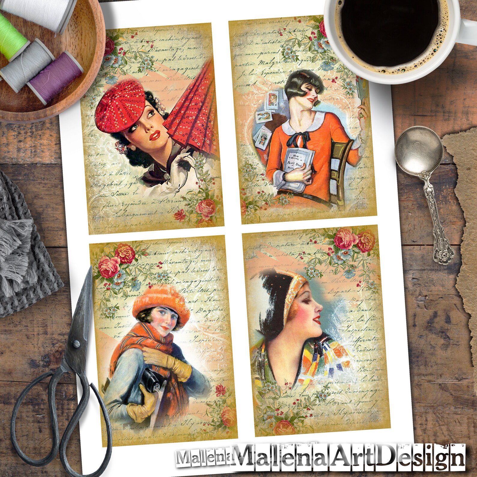 Cards TAGS Retro Woman Digital Cards Printables Vintage - Etsy