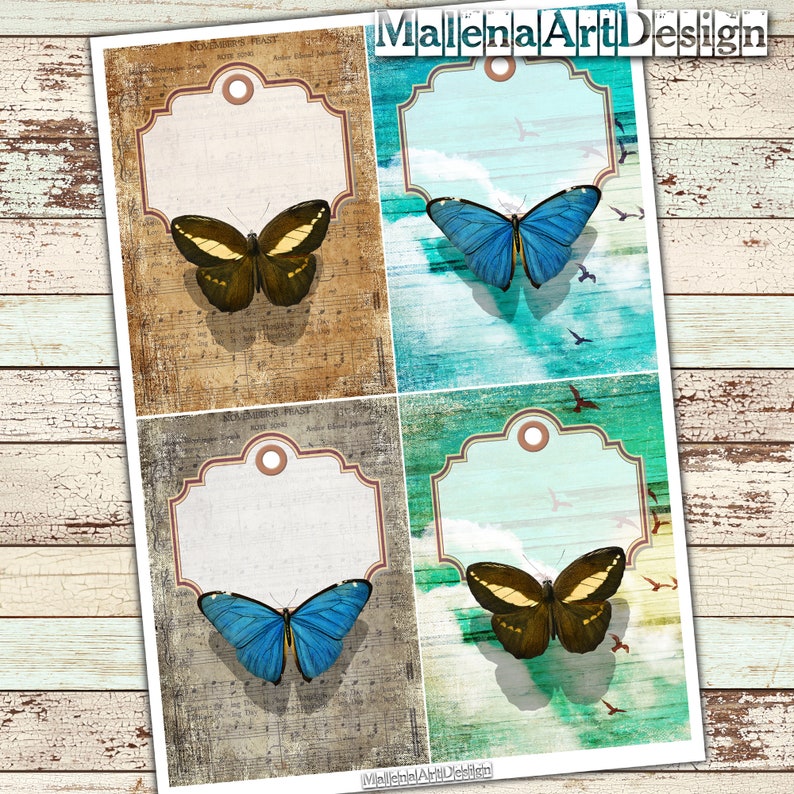 Butterflies Tags Digital Cards Printables Vintage Papers | Etsy