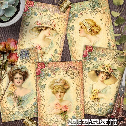 Card Digital Cards Printables Vintage Papers for Crafts - Etsy