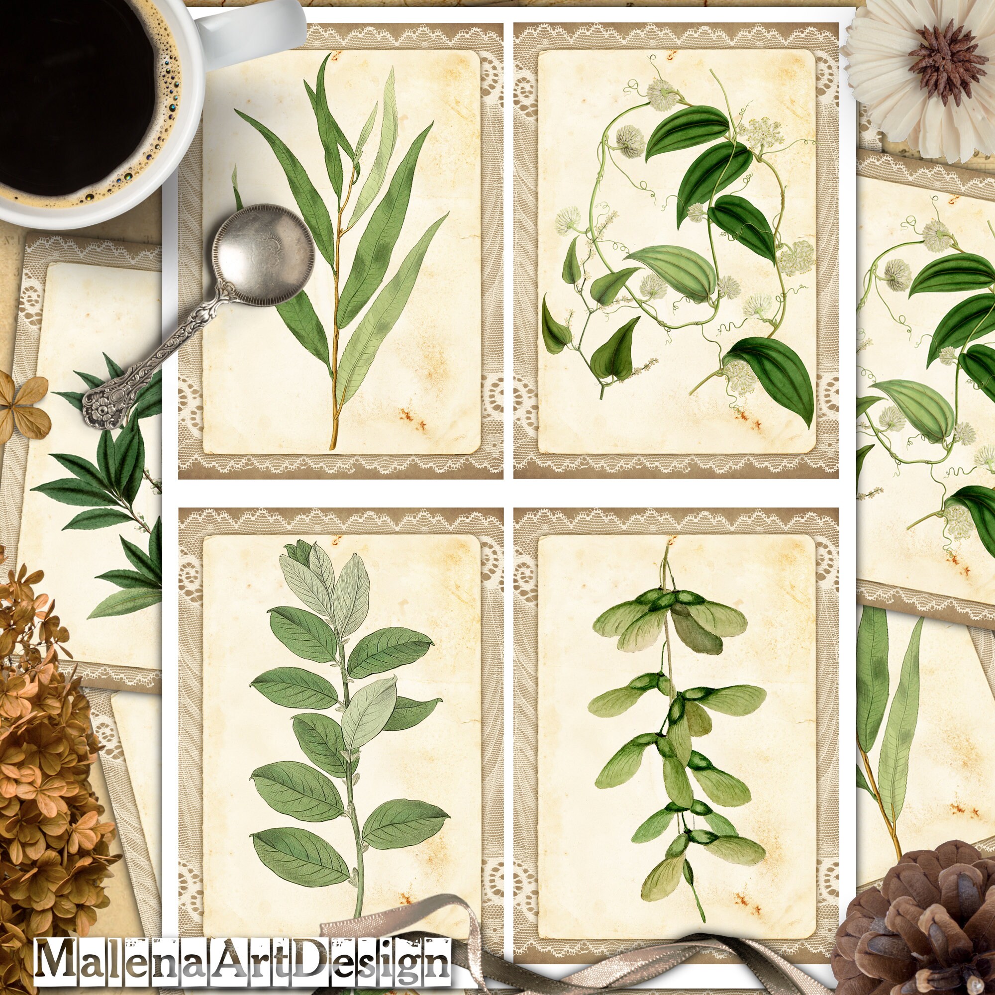 Botanical Digital Cards Printables Vintage CARD Papers for - Etsy