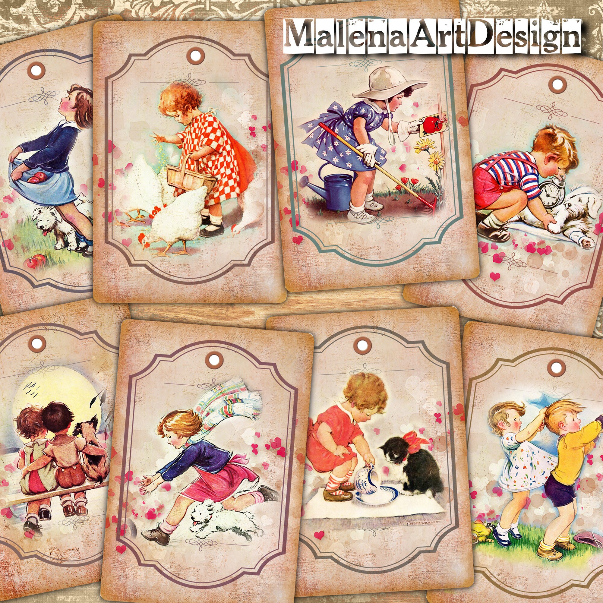 Children playing CARD Digital Cards Printables Vintage | Etsy