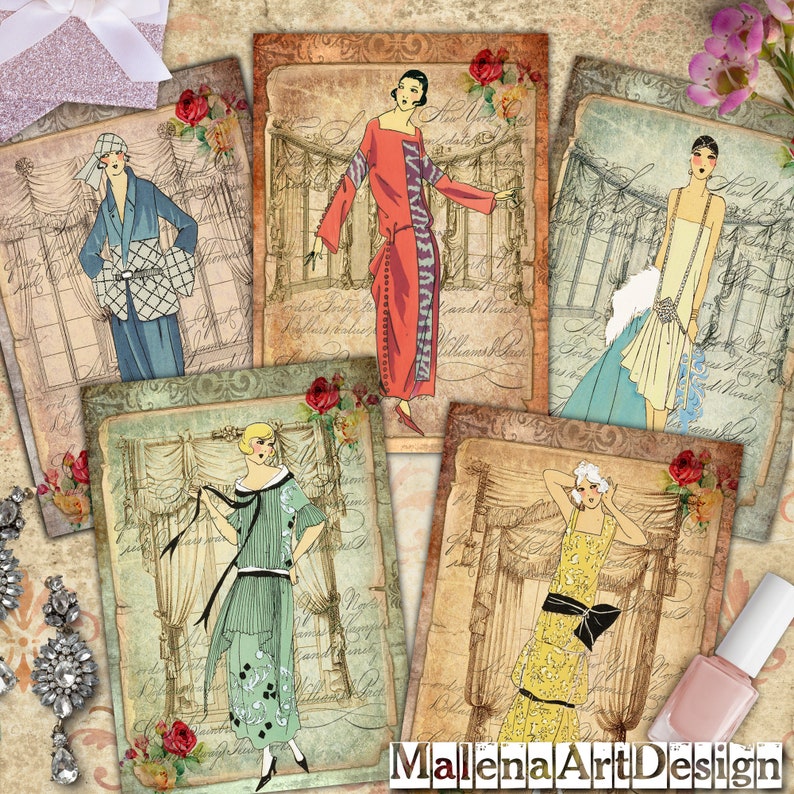 Cardfashion Woman Digital Cards Printables Vintage Papers | Etsy