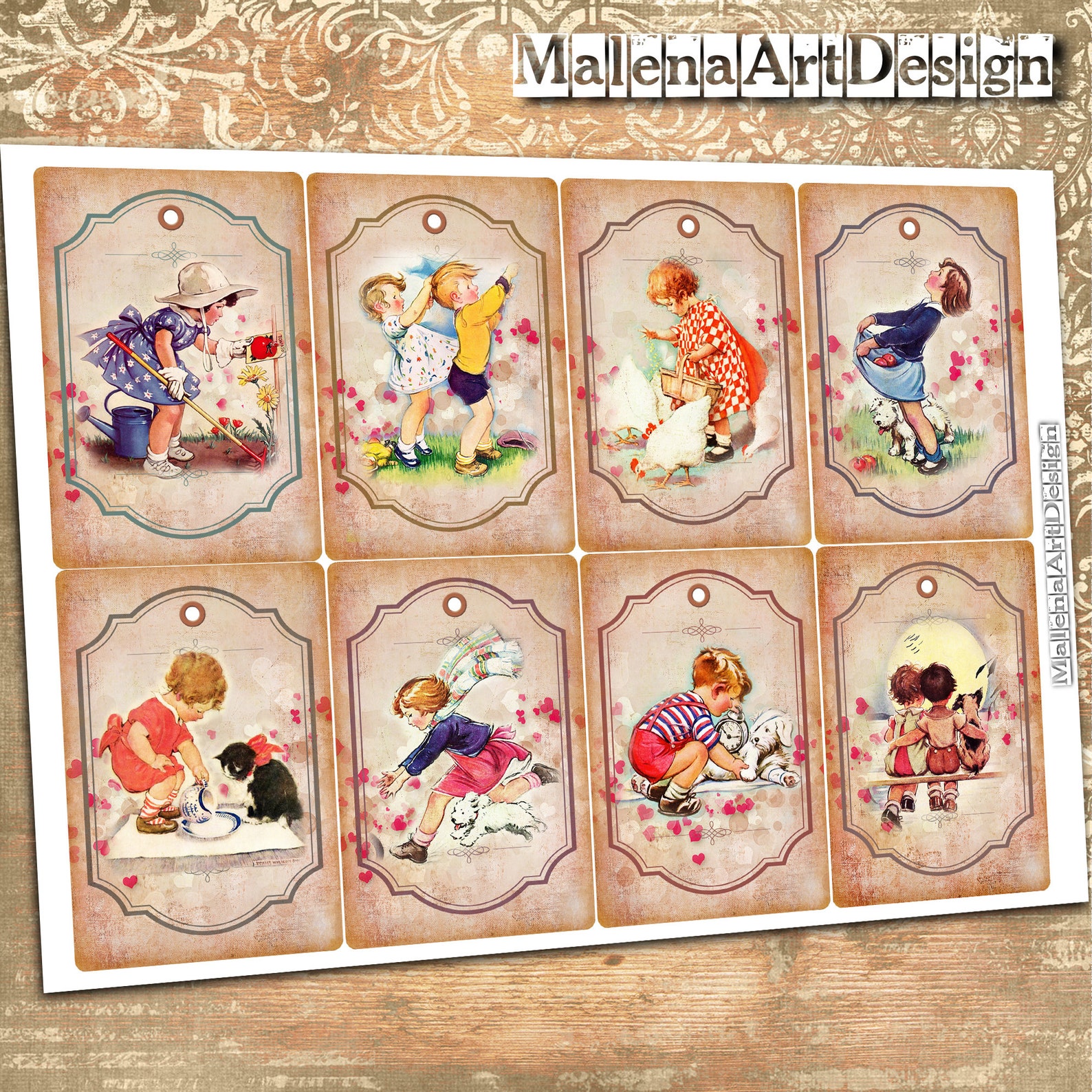 Children playing CARD Digital Cards Printables Vintage | Etsy