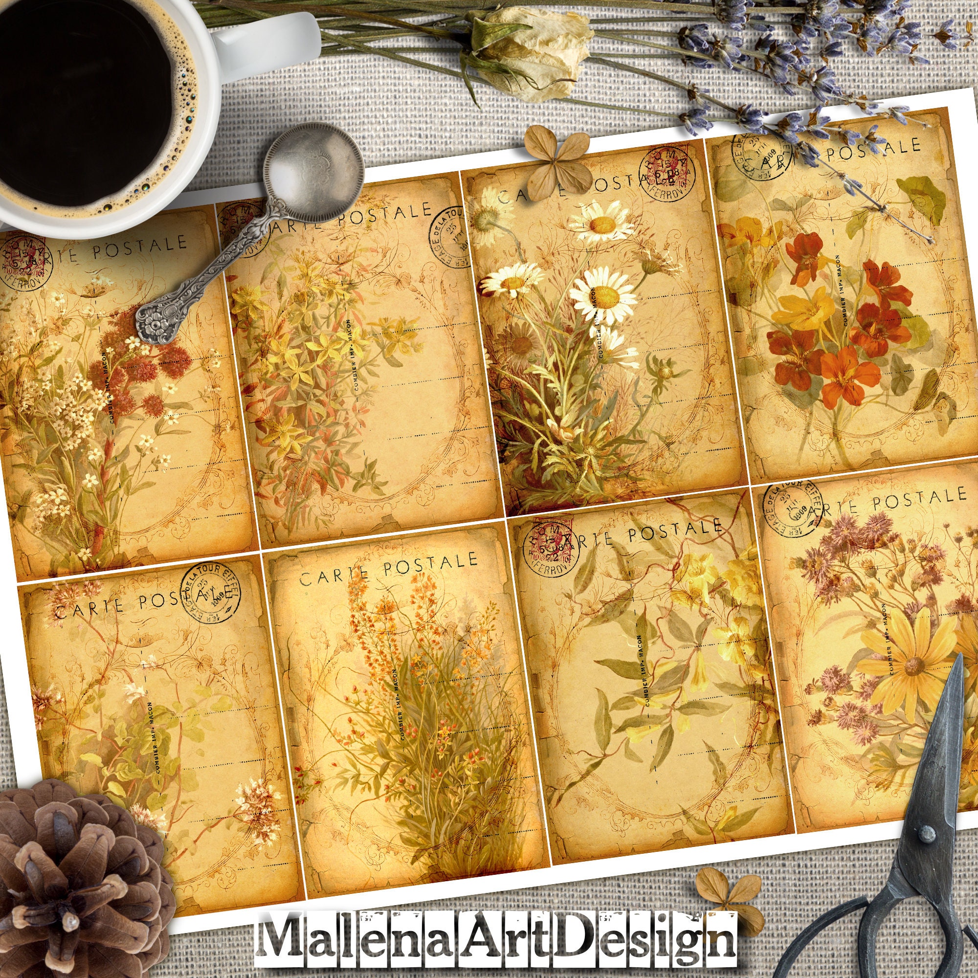 Botanical Flowers TAGS CARD Digital Cards Printables | Etsy