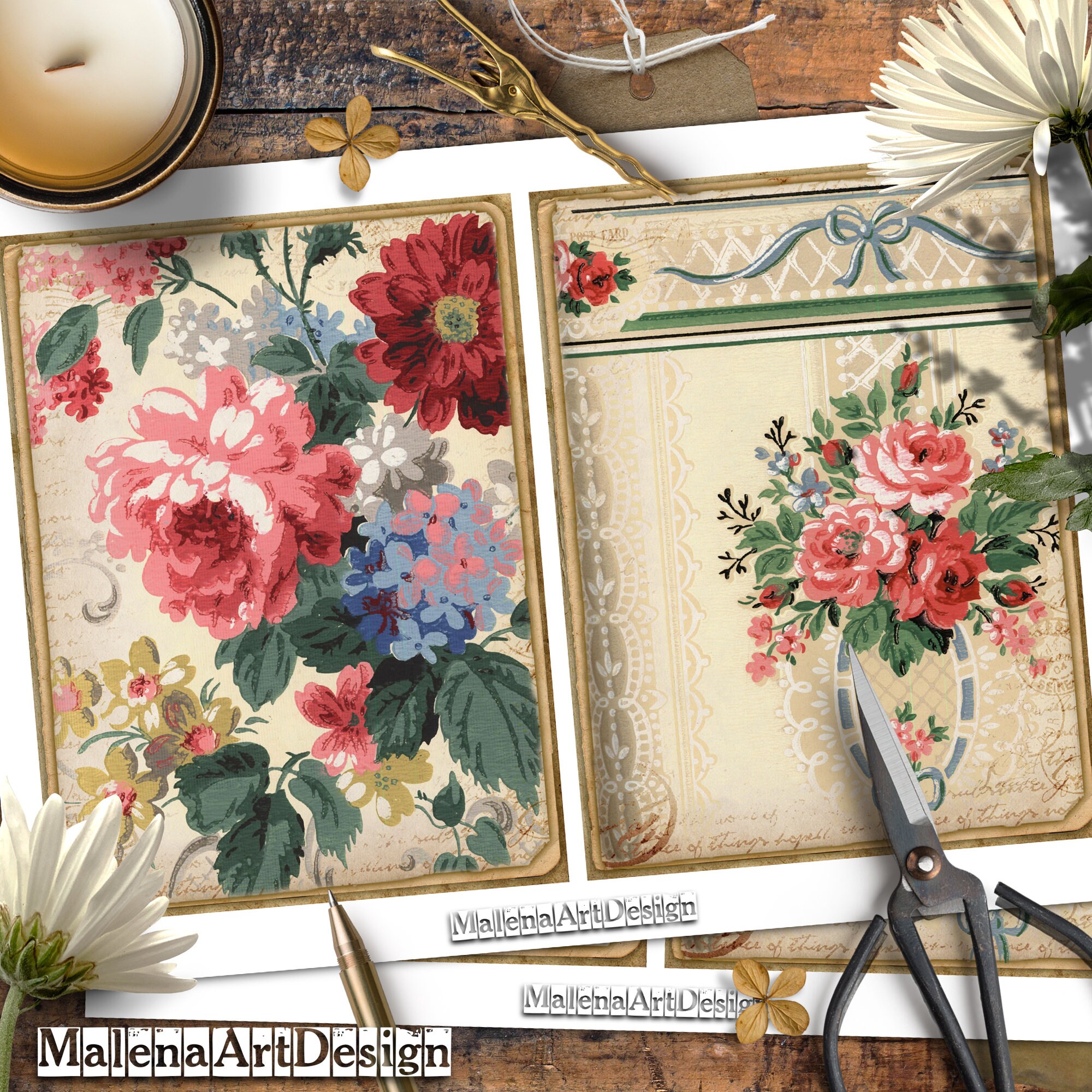 Papers Botanical Flower Vintage CARD Digital Cards - Etsy UK