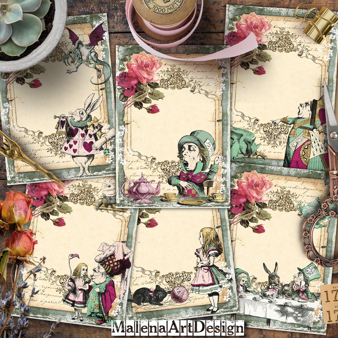 Alice in Wonderland Cards Digital Cards Printables Vintage - Etsy