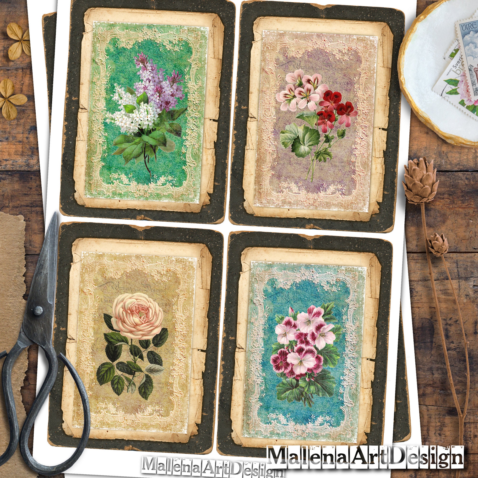 Elegant Flowers ATC Tags Cards Digital Cards Printables - Etsy