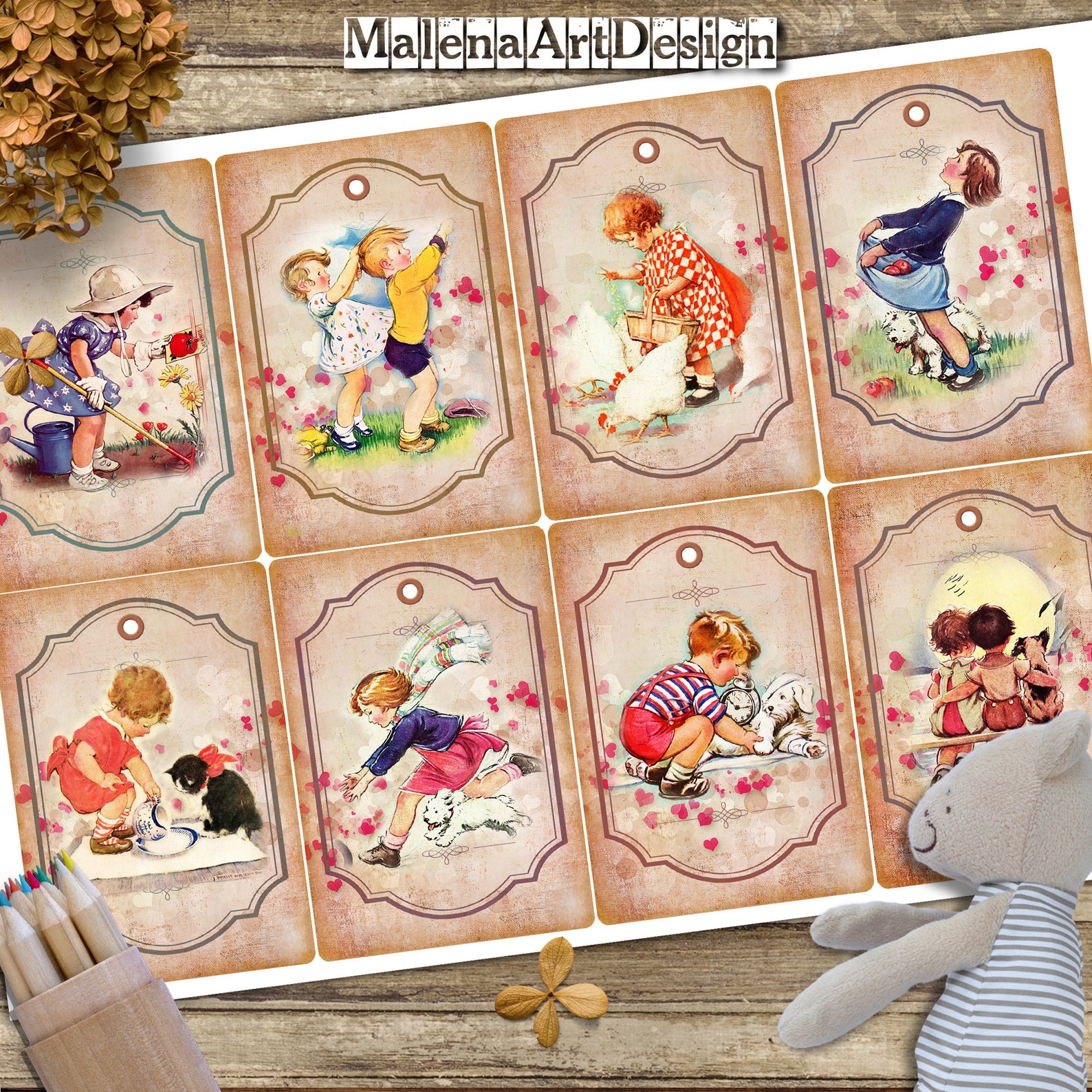 Children Playing CARD Digital Cards Printables Vintage | Etsy