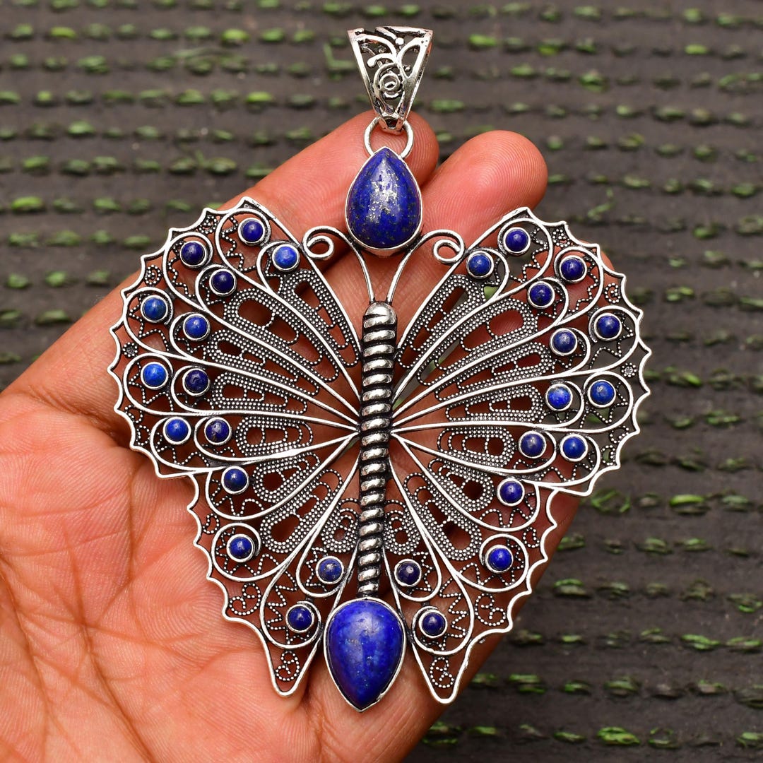 Lapis Lazuli Butterfly Pendant: 925 Sterling Silver Gemstone Jewelry - Etsy
