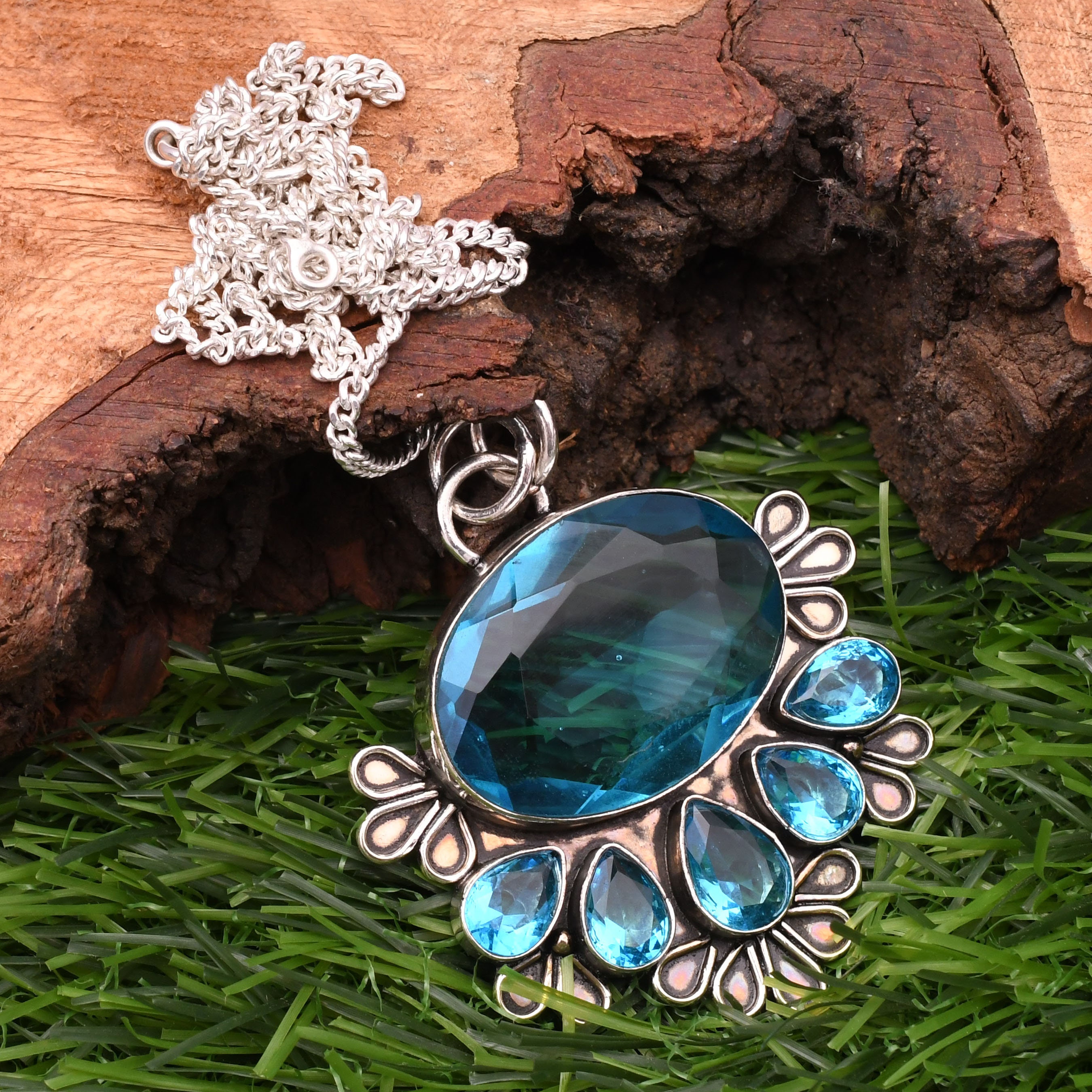 Blue Topaz Pendant 925 Sterling Silver Pendant Blue Topaz Blue Topaz Pendant 925 Sterling Silver Pendant Blue Topaz