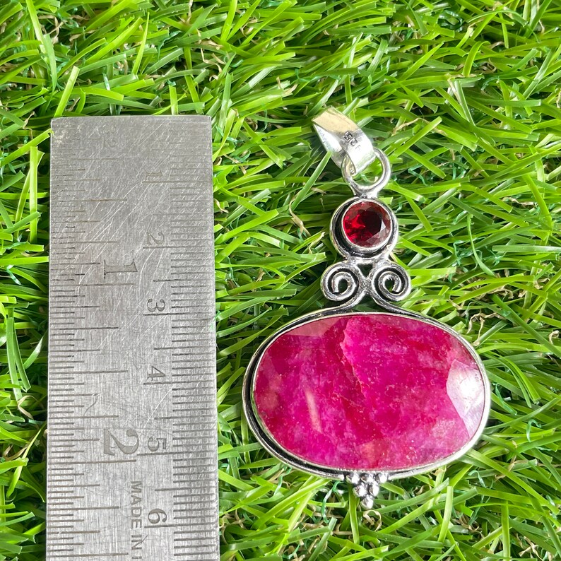 Handmade Ruby & Garnet Color Stone 925 Sterling Silver Pendant - Etsy