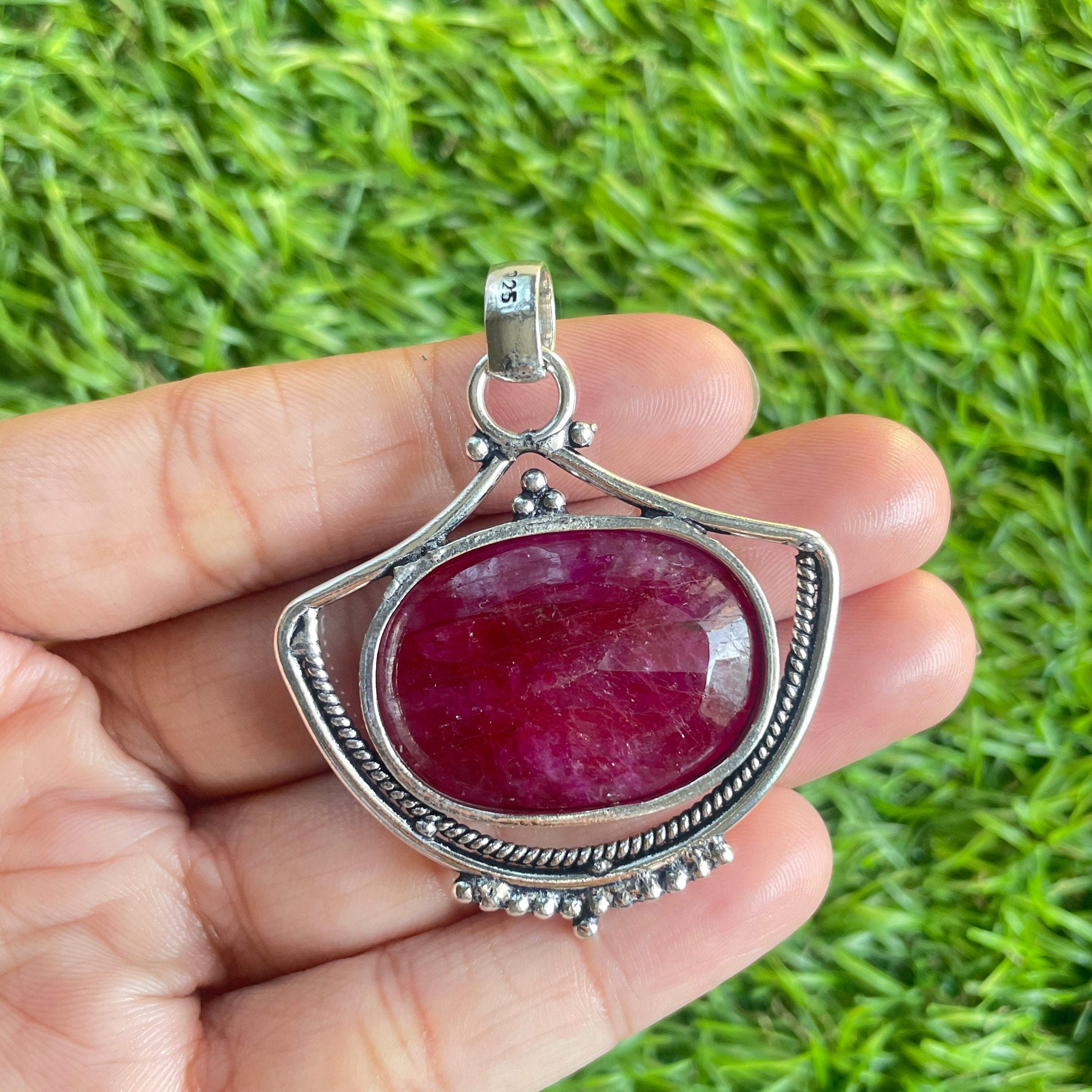 Ruby Pendant: Handmade 925 Sterling Silver Gemstone Jewelry - Etsy
