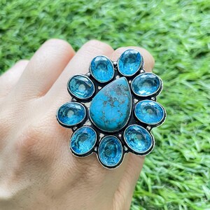 Turquoise Flower Ring Turquoise Silver Ring 925 Sterling Silver Ring ...
