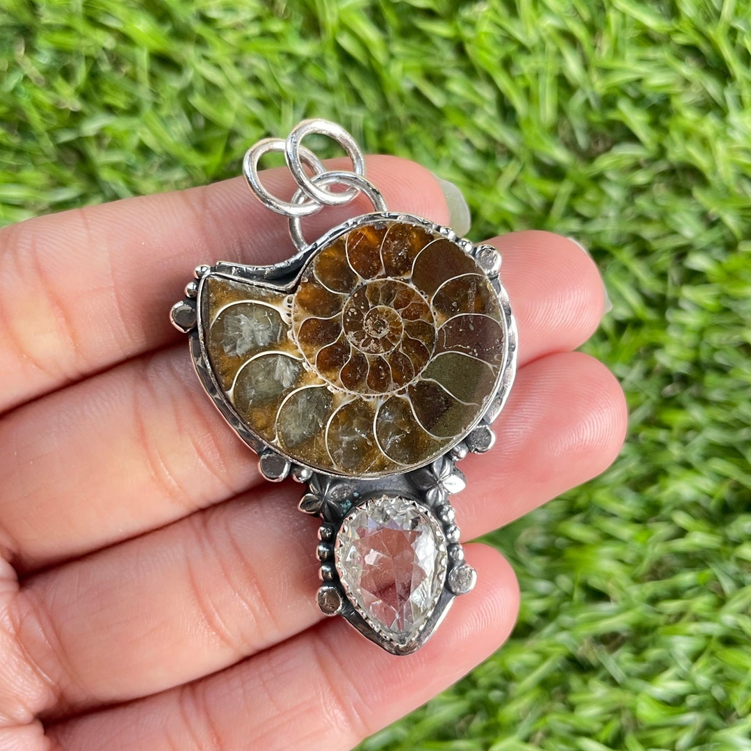 Ammonite Fossil 925 Sterling Silver Pendant: Handmade Healing Jewelry ...