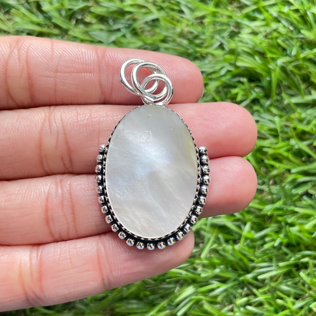Mother Of Pearl Pendant 925 Sterling Silver Pendant Pearl Gemstone Handmade Silver Stone Jewelry
