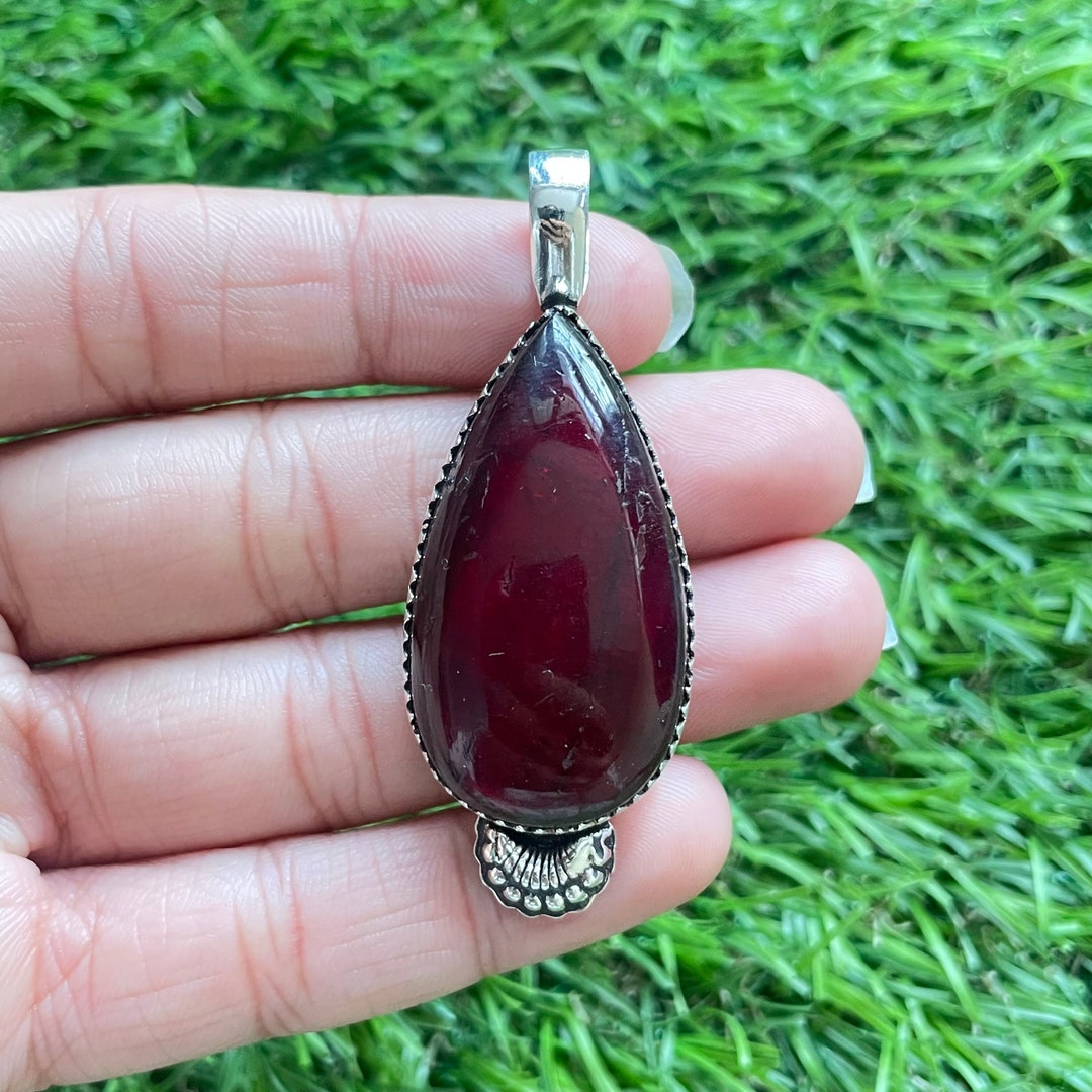 Red Labradorite Pendant: Handmade 925 Sterling Silver Gemstone Jewelry ...