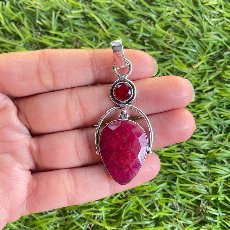 Handmade Ruby & Garnet Color Stone 925 Sterling Silver Pendant - Etsy