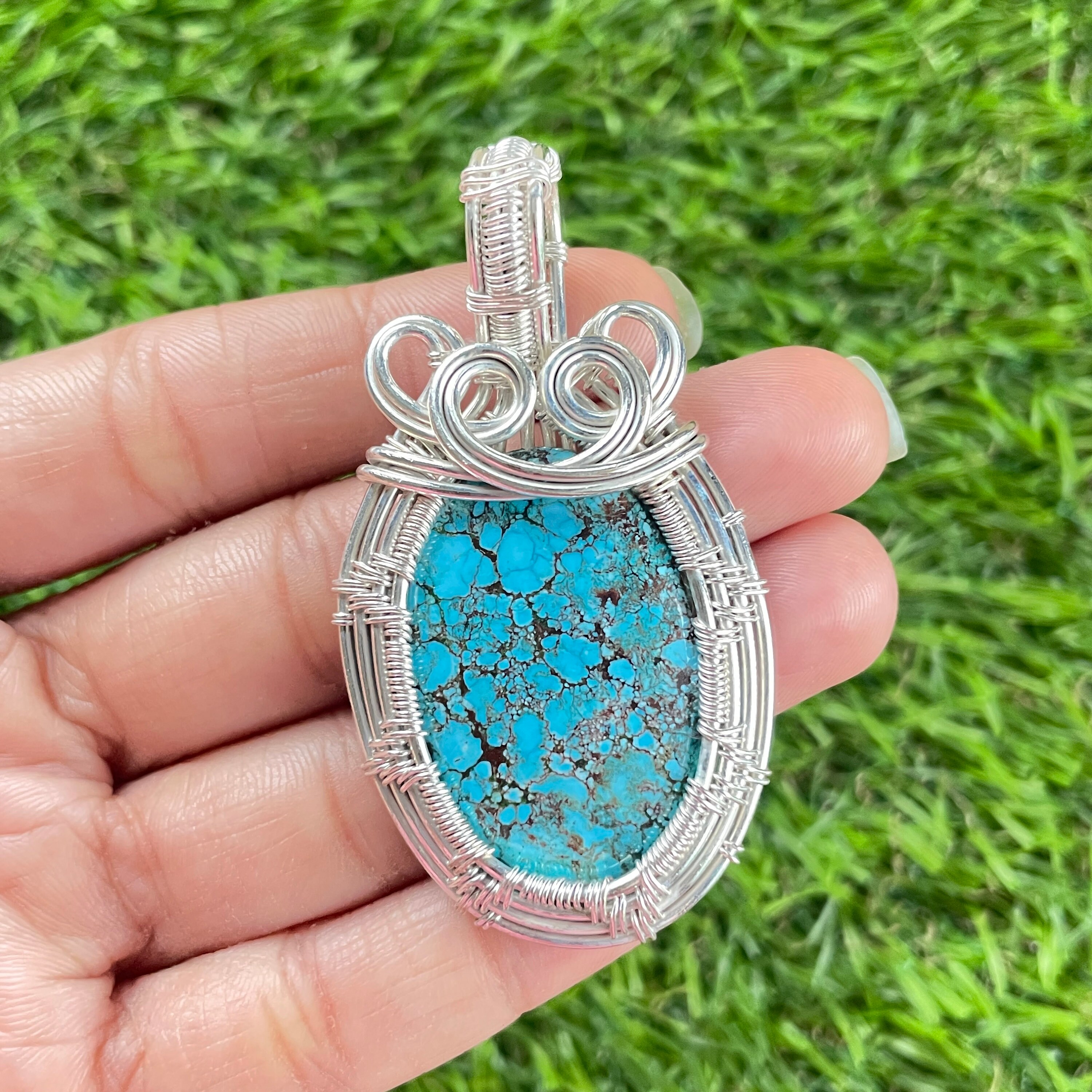 Turquoise Wire Wrap Pendant 925 Necklace - munimoro.gob.pe