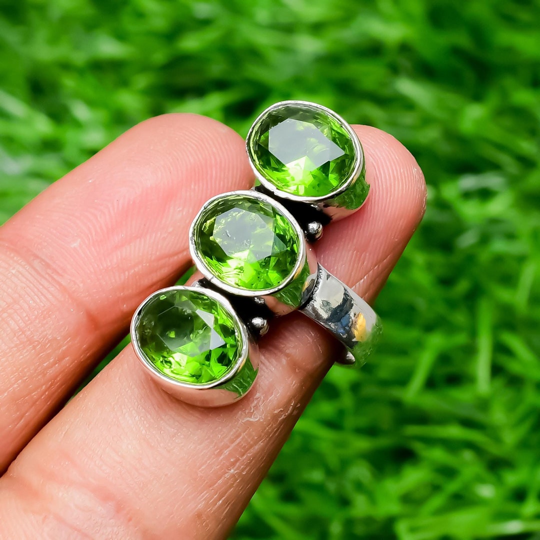 Handmade Peridot Ring: Sterling Silver Green Gemstone Statement Jewelry ...