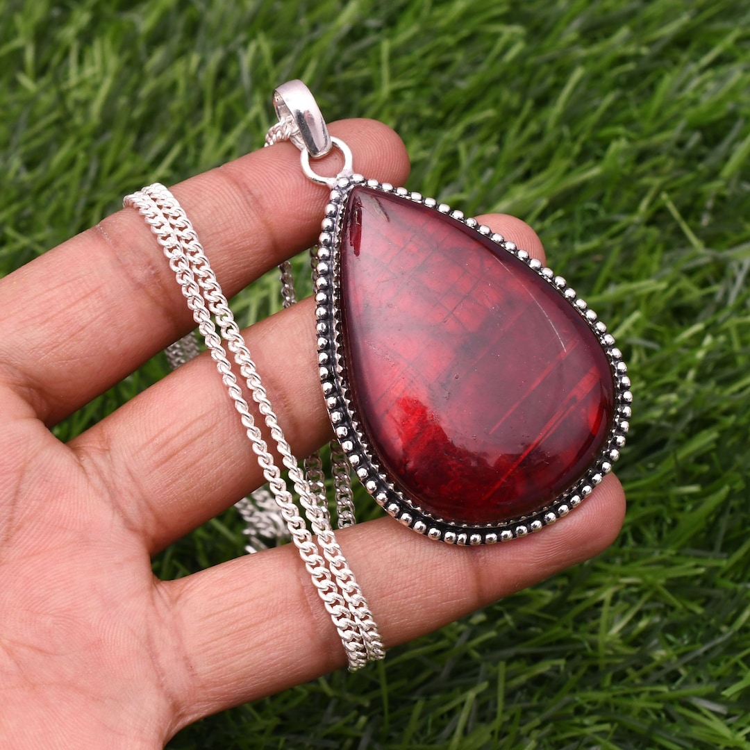Red Labradorite 925 Sterling Silver Pendant Labradorite Stone Handmade ...