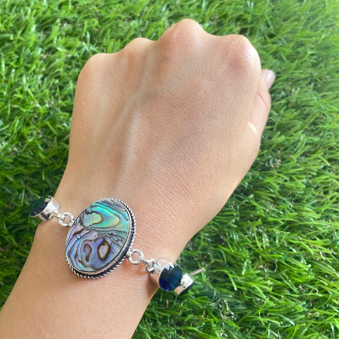 Handmade Abalone Shell 925 Sterling Silver Bracelet: Sapphire Accent - Etsy