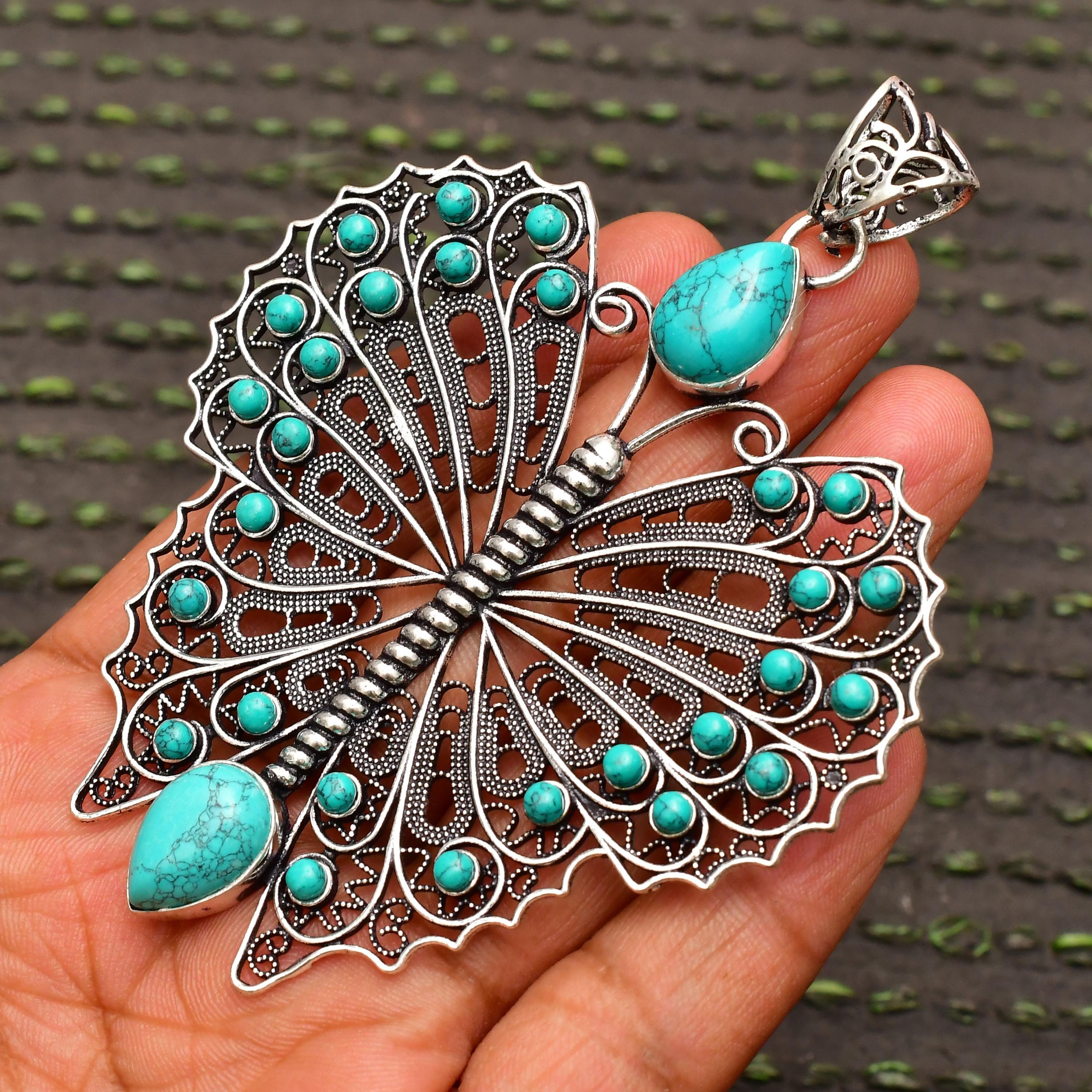 Butterfly Turquoise Pendant: 925 Sterling Silver Necklace - Etsy
