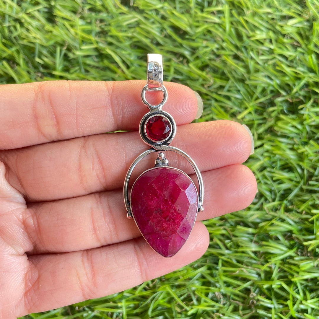 Handmade Ruby & Garnet Color Stone 925 Sterling Silver Pendant - Etsy