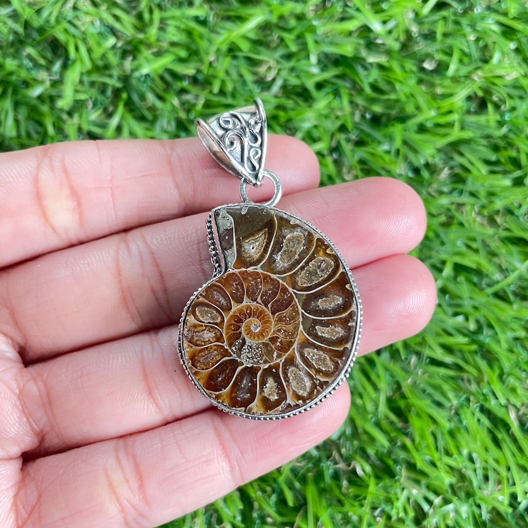 Ammonite Fossil 925 Sterling Silver Flower Pendant Jewelry Ammonite ...