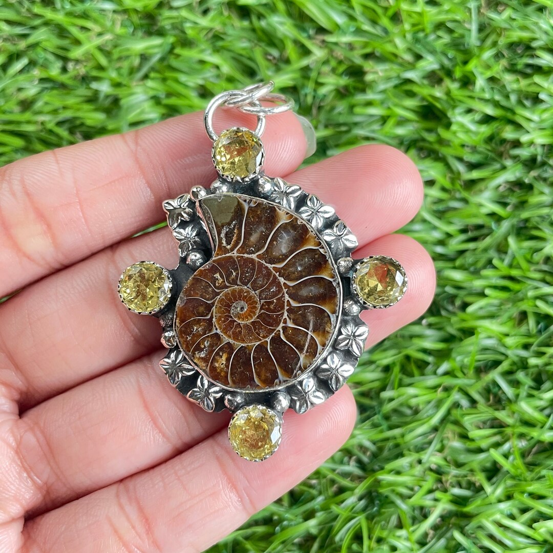 Ammonite Fossil Pendant 925 Sterling Silver Pendant Ammonite Gemstone ...