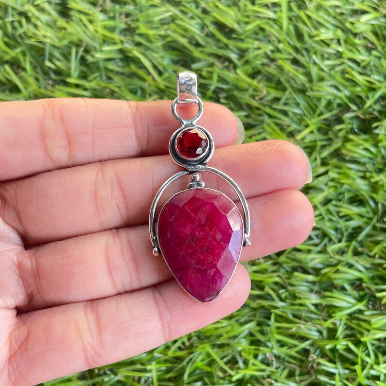 Handmade Ruby & Garnet Color Stone 925 Sterling Silver Pendant - Etsy