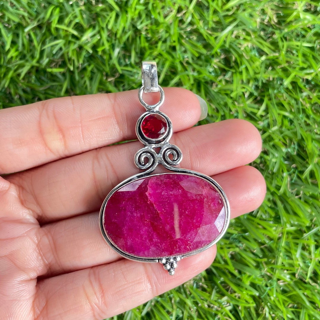 Handmade Ruby & Garnet Color Stone 925 Sterling Silver Pendant - Etsy