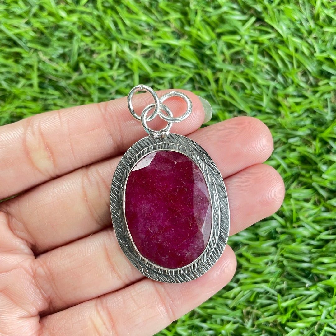 Handmade Ruby Pendant: 925 Sterling Silver Gemstone Jewelry - Etsy