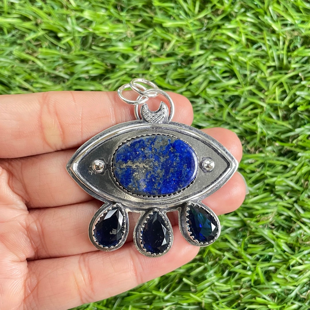 Lapis Lazuli Eye Pendant: Handmade 925 Sterling Silver Gemstone Jewelry ...