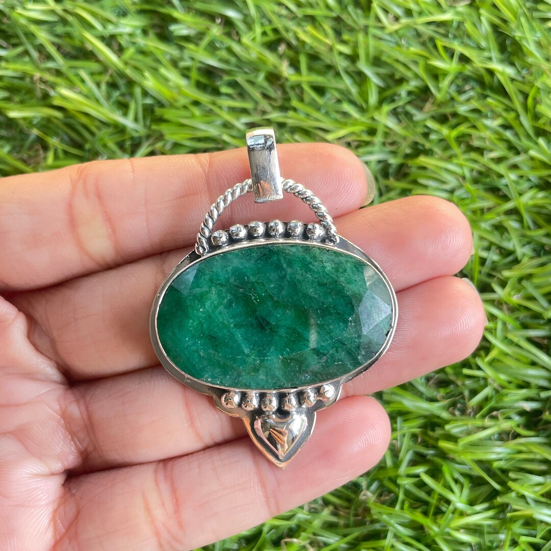 Emerald Pendant 925 Sterling Silver Pendant Emerald Gemstone Pendant ...