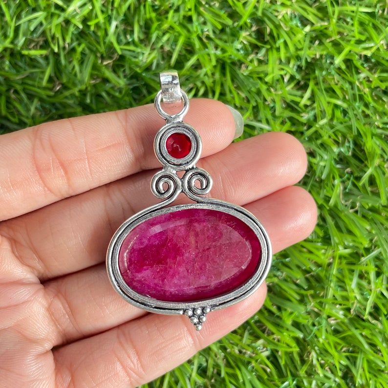 Handmade Ruby & Garnet Color Stone 925 Sterling Silver Pendant - Etsy