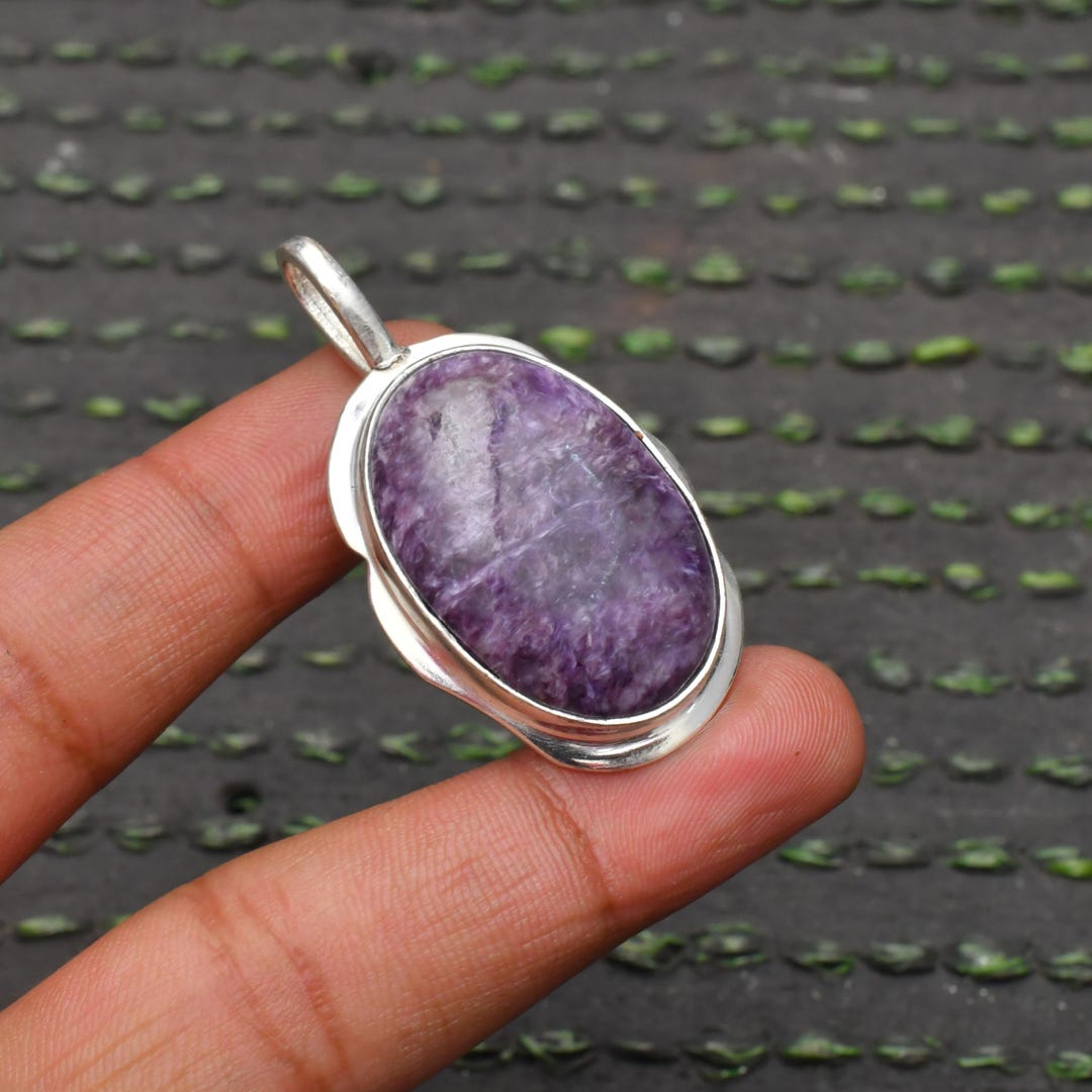 Russian Charoit Sterling Silver Pendant Necklace: Handmade Unisex ...
