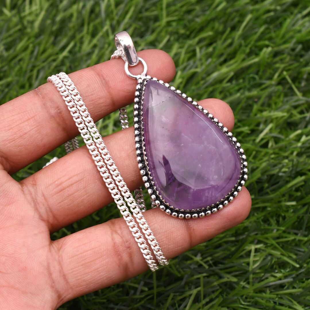 Handmade Teardrop Amethyst Pendant: 925 Sterling Silver Necklace - Etsy