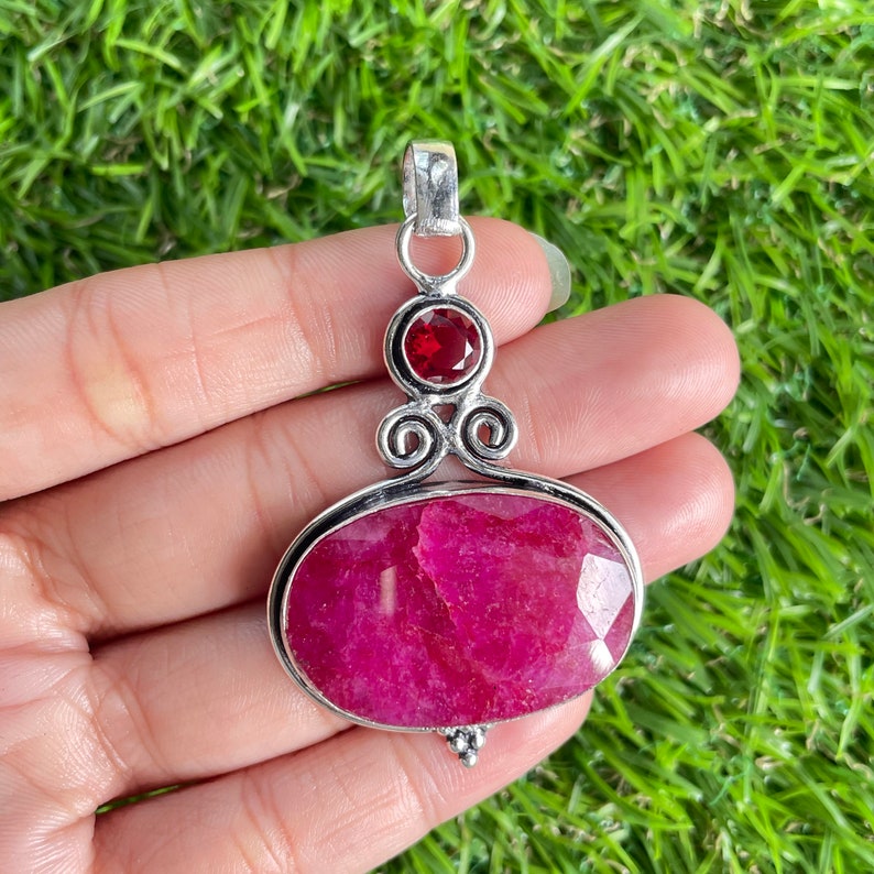 Handmade Ruby & Garnet Color Stone 925 Sterling Silver Pendant - Etsy