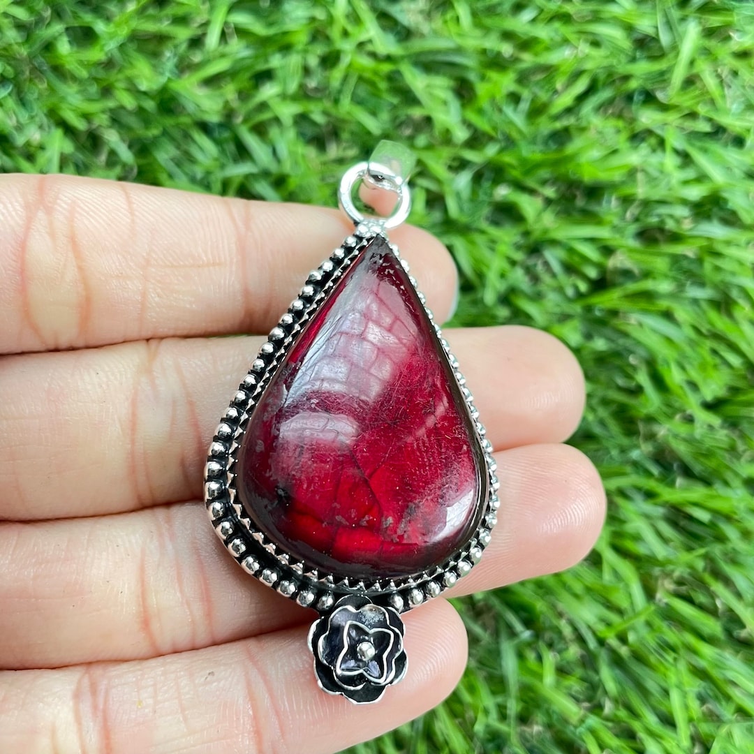 Red Labradorite Pendant 925 Sterling Silver Pendant Labradorite ...