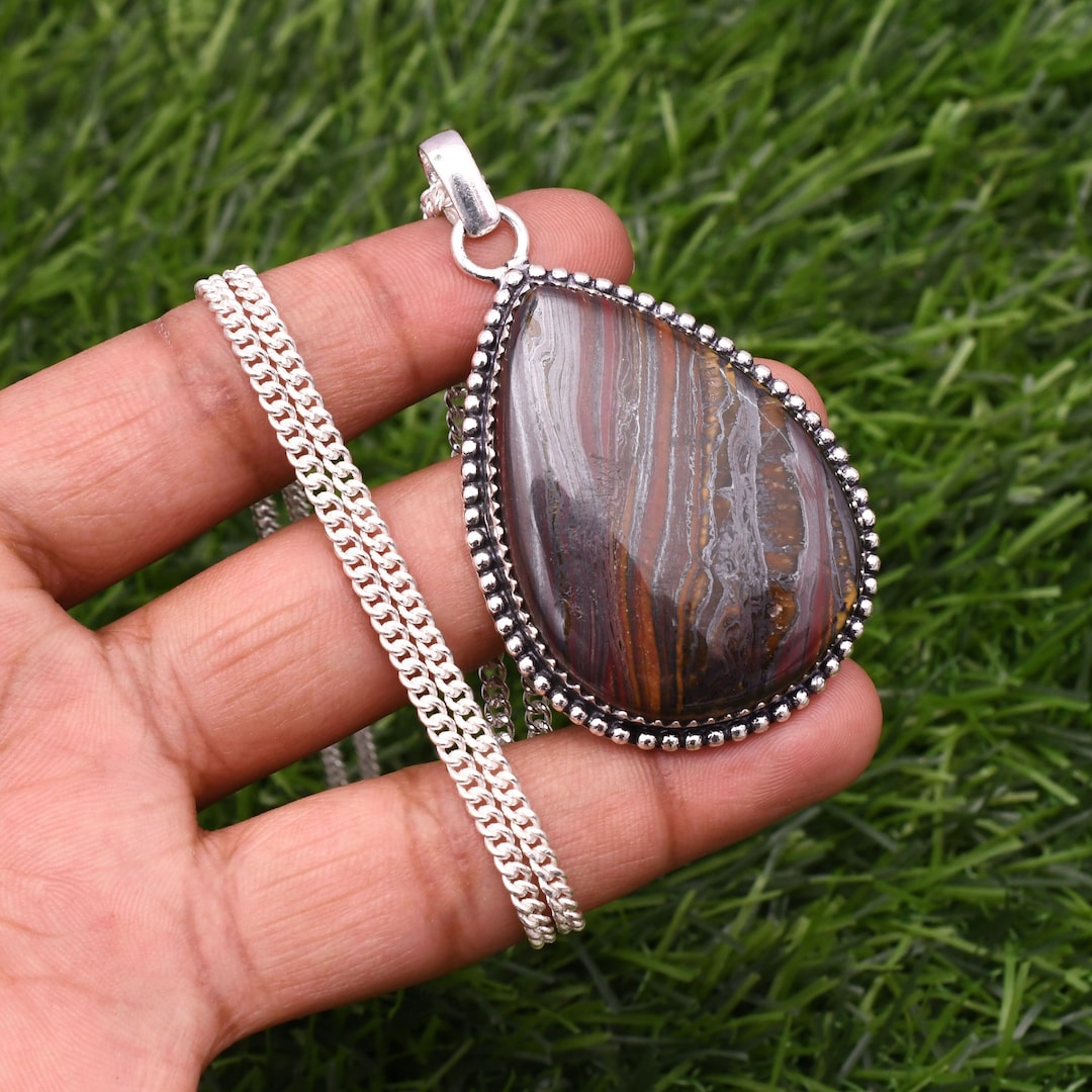 Iron Tiger Eye Pendant 925 Sterling Silver Pendant Tiger Eye Gemstone Handmade Silver Gemstone