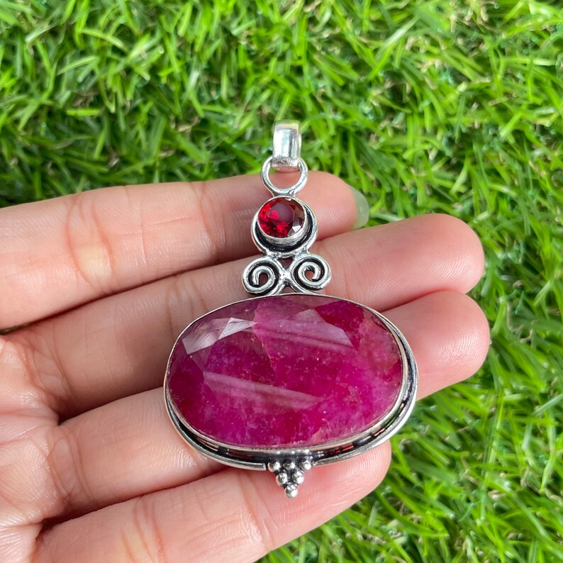 Handmade Ruby & Garnet Color Stone 925 Sterling Silver Pendant - Etsy