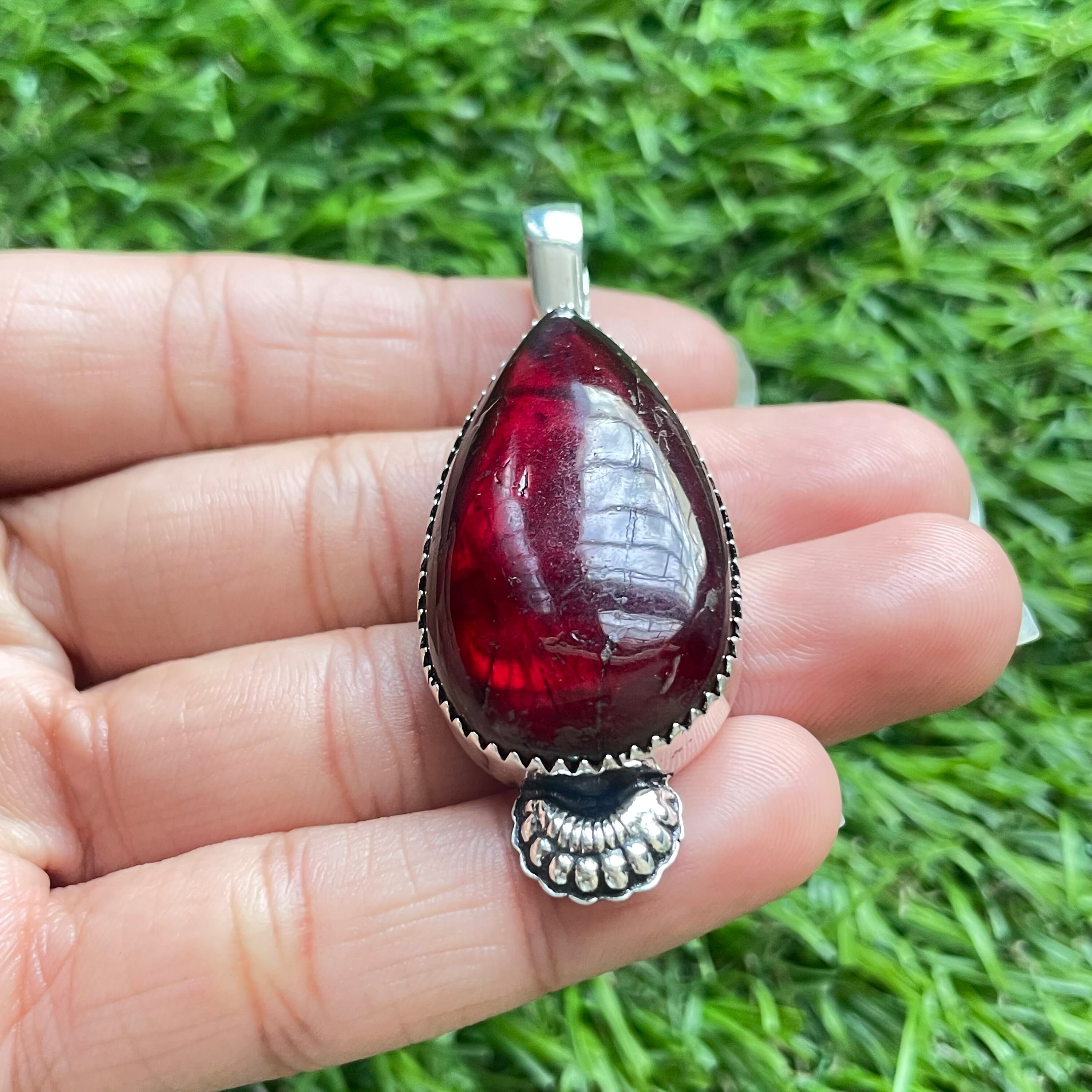 Red Labradorite Pendant: Handmade 925 Sterling Silver Gemstone Jewelry ...
