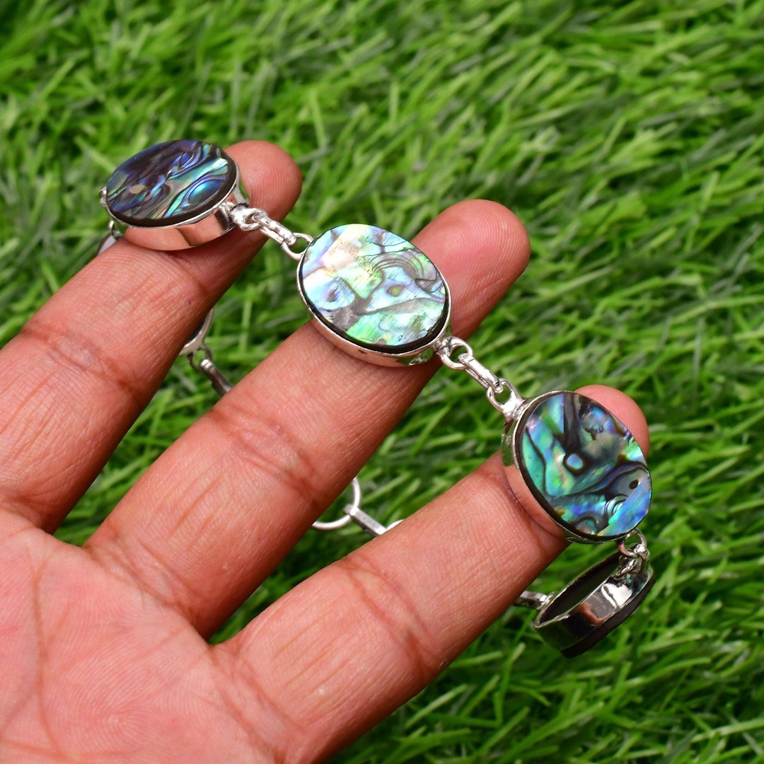 Handmade Abalone Shell Bracelet: 925 Sterling Silver Gemstone Jewelry ...