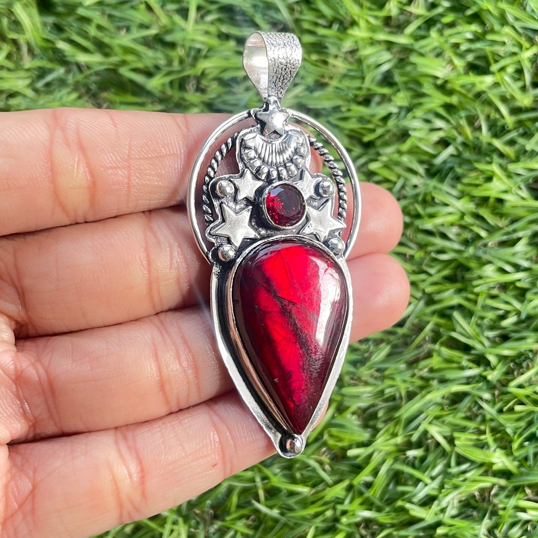 Red Labradorite 925 Sterling Silver Pendant: Handmade Gemstone Jewelry ...