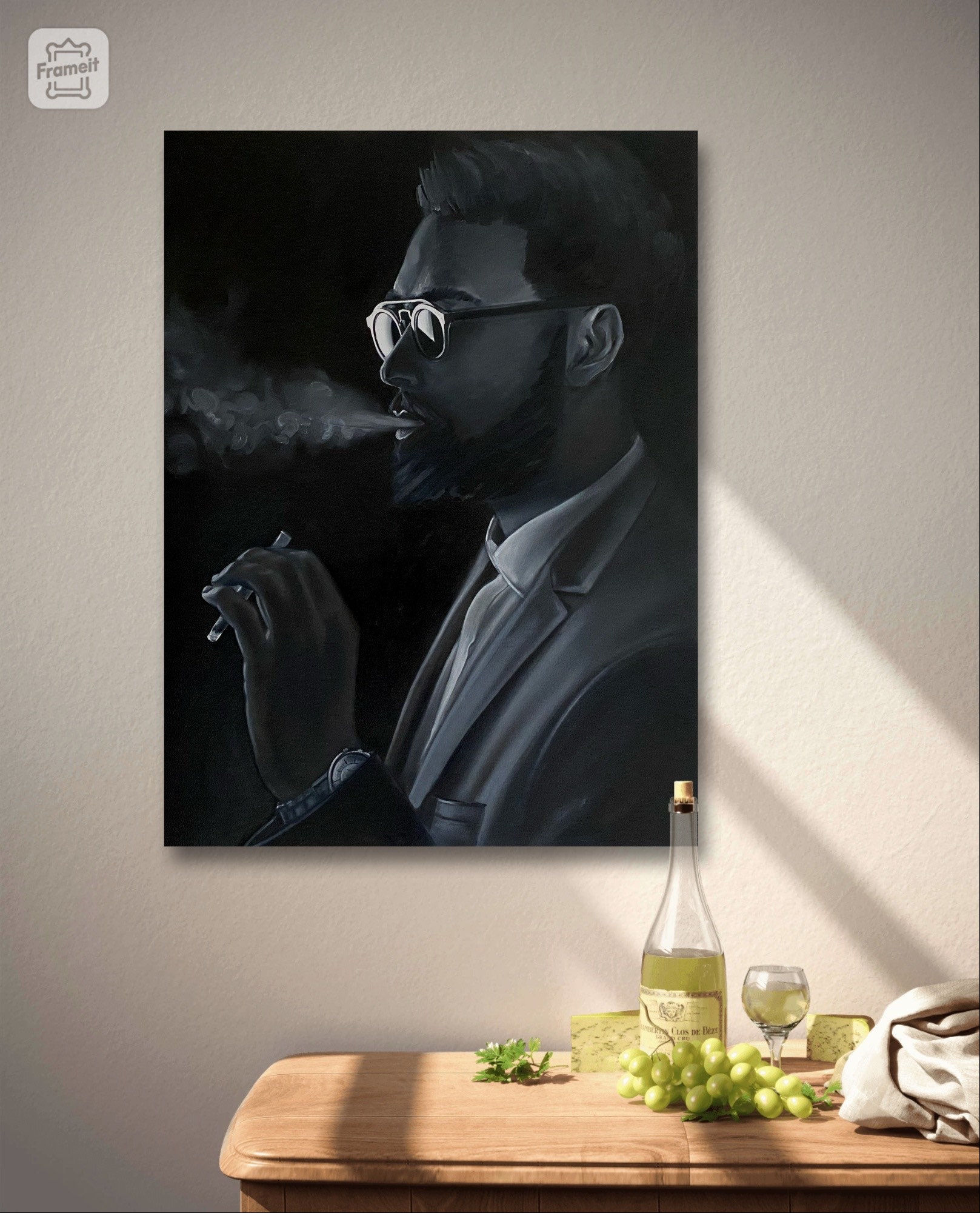 Man in Suit Smoking Cigar Painting, Smoking Man Wall Art, Gentleman ...