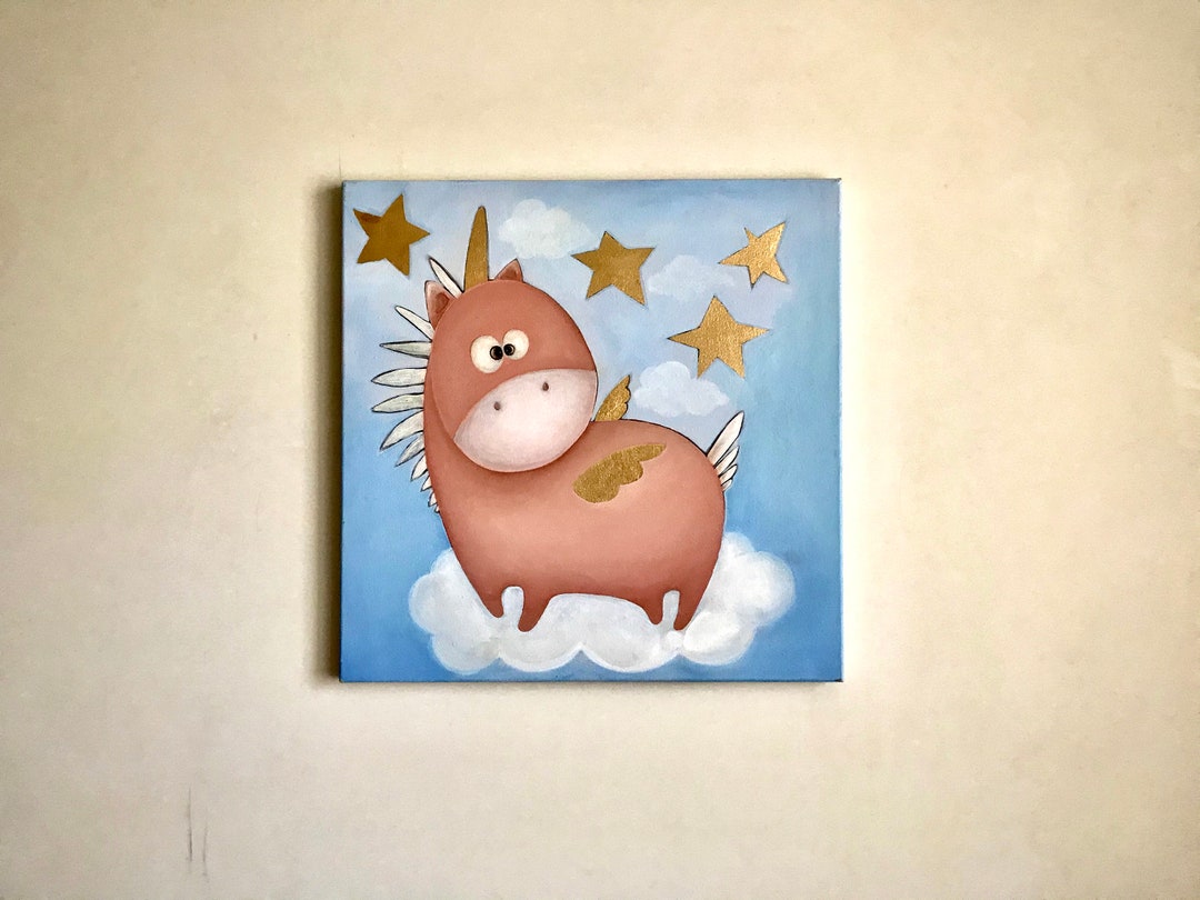 Original Unicorn Oil Painting on Canvas, Nursery Wall Art - Etsy